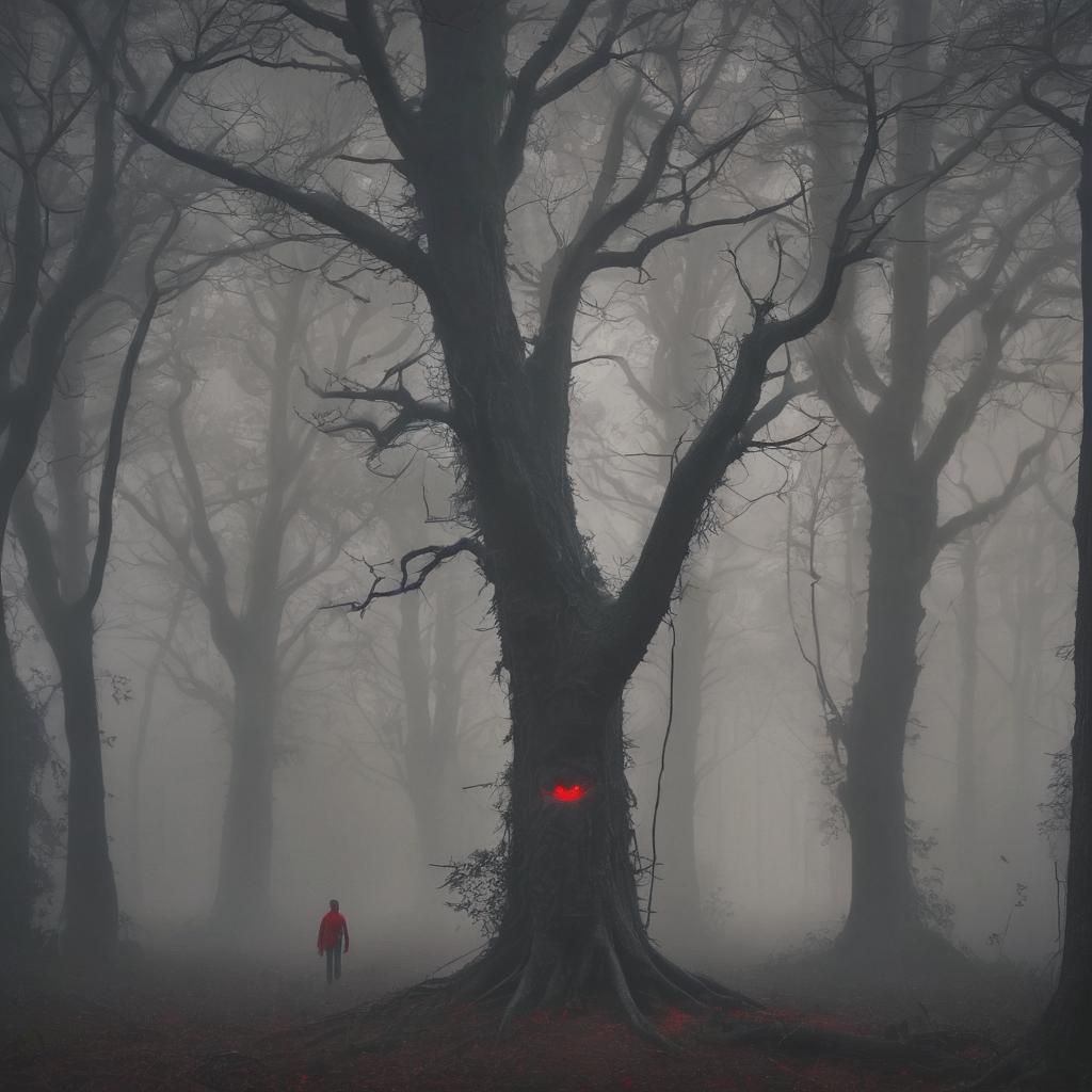 a dark and very vast forest populated by majestic but strange trees ...