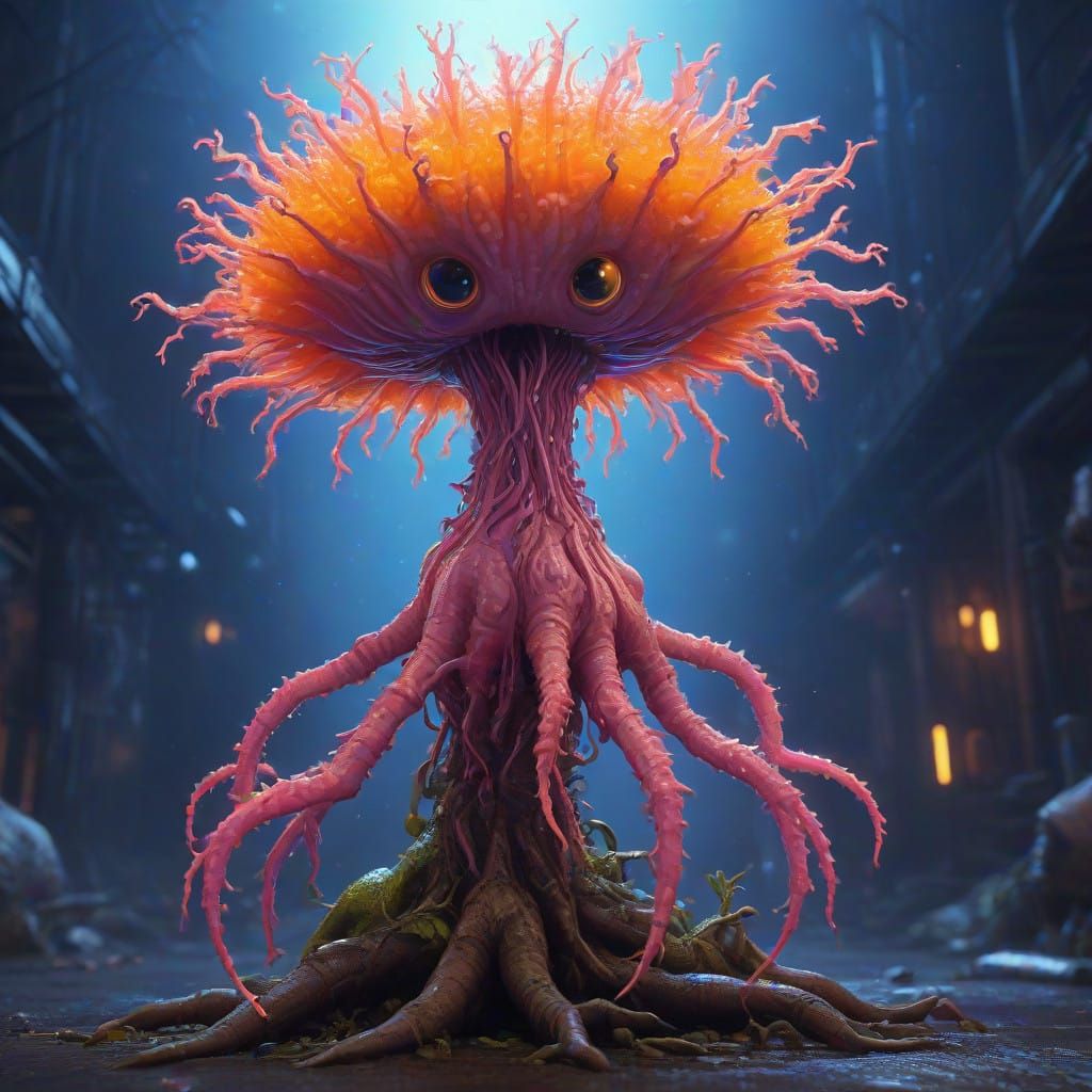 Ethereal Plant Alien with Iridescent Eyes and Razo... - AI Art