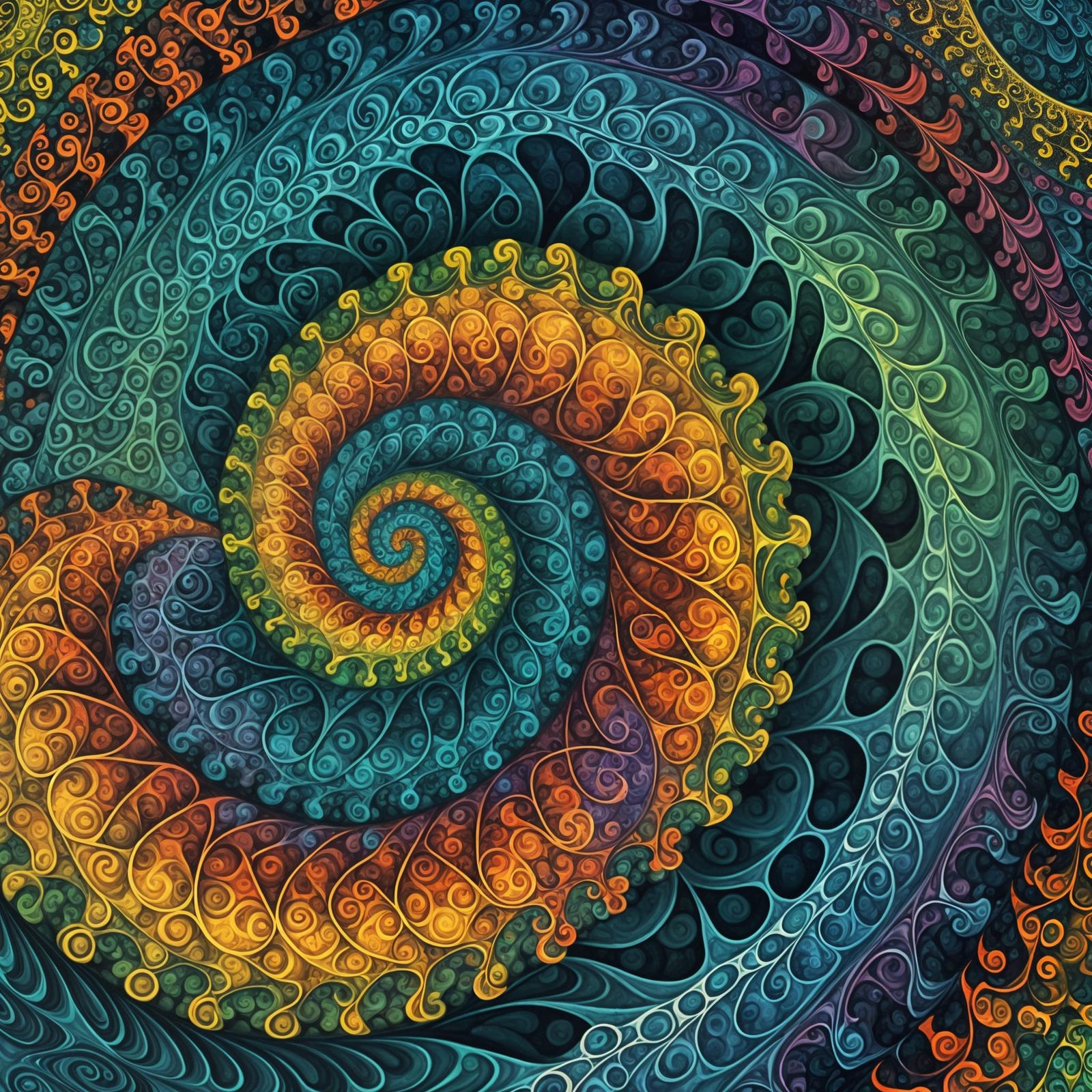 Vibrant Water Fractal Spiral in Multicolour Hues - AI Art