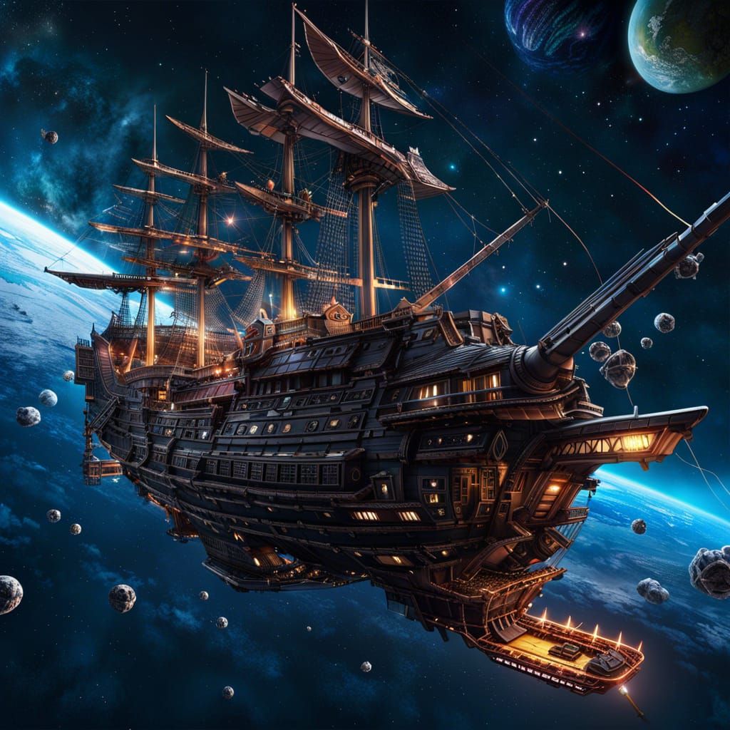 pirate ship in space,sci-fi anime galactic Epic cinematic brilliant ...