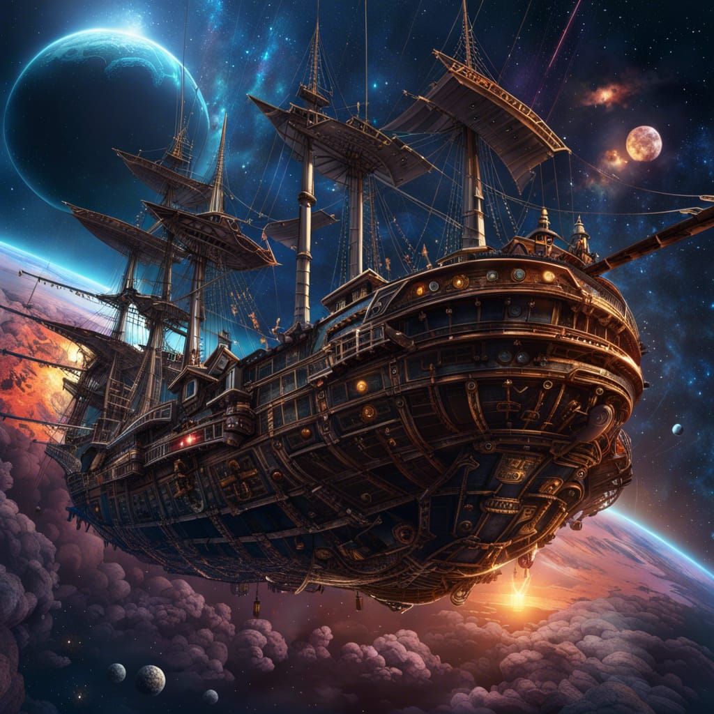 pirate ship in space,sci-fi anime galactic Epic cinematic brilliant ...