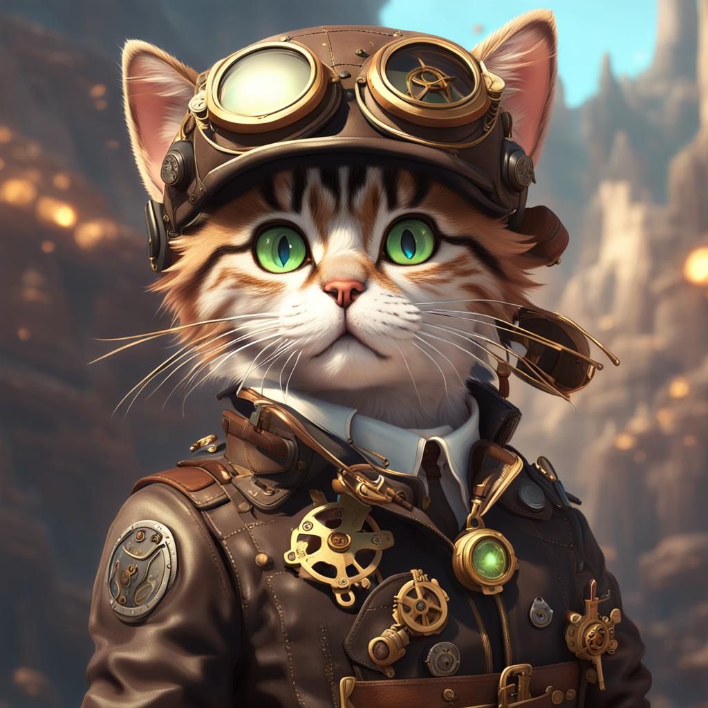 Steampunk kitty pilot - AI Generated Artwork - NightCafe Creator