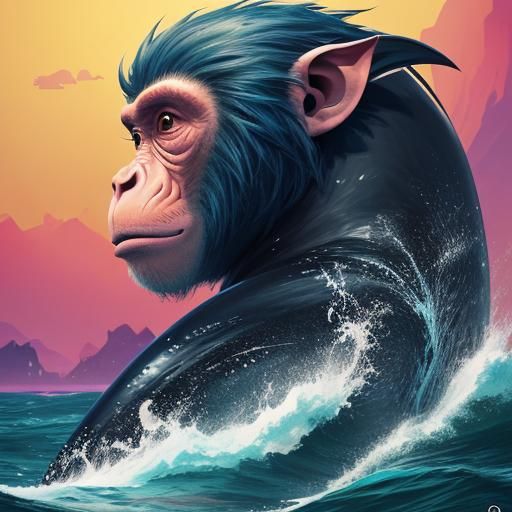 Monkey-whale with monkey tail and ears - AI Generated Artwork ...