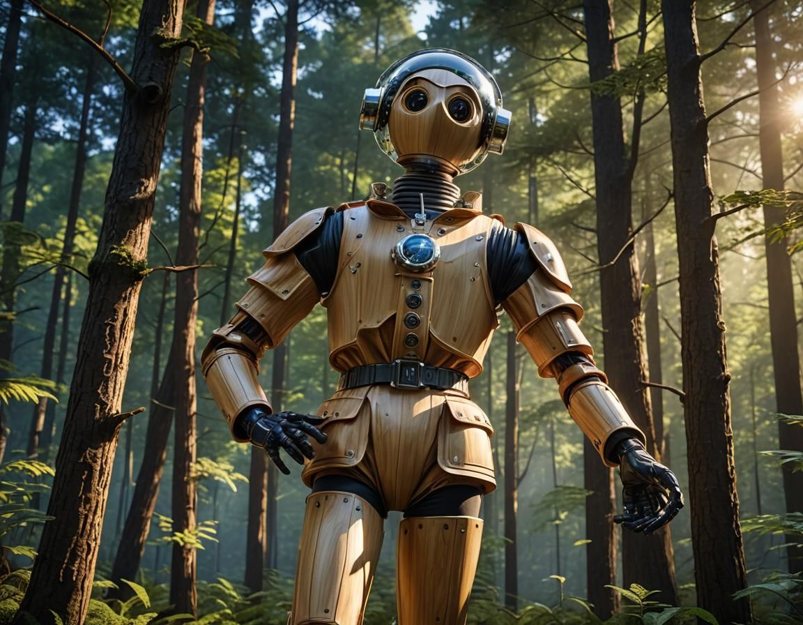 Wood and chrome automaton - AI Generated Artwork - NightCafe Creator