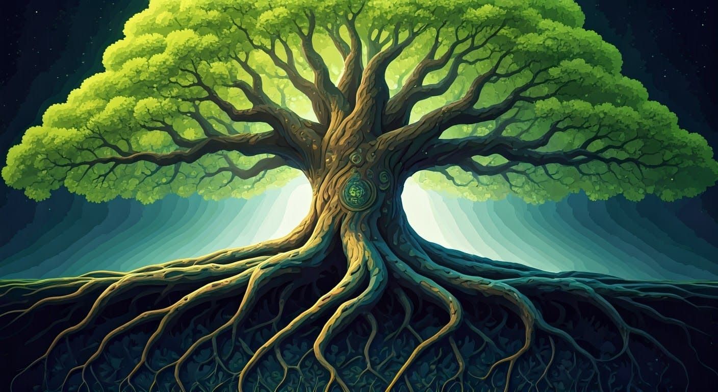 Cosmic World Tree: A Luminous, 3D-Rendered Masterp... - AI Art