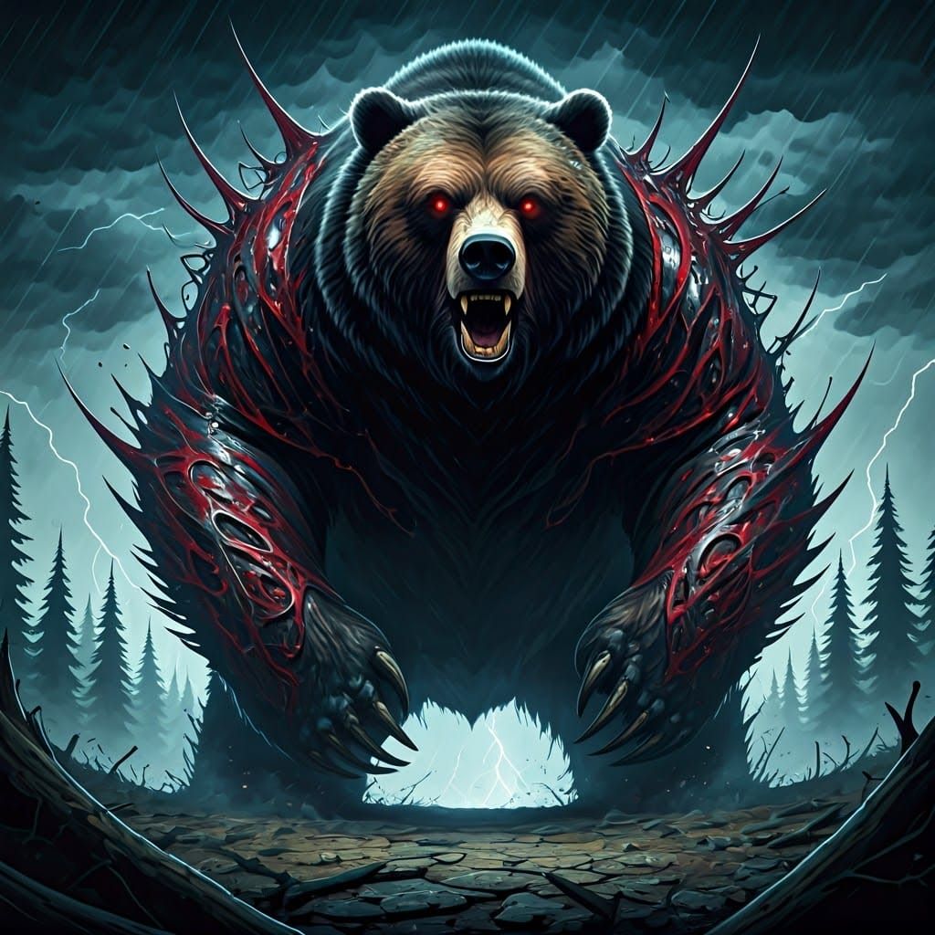 Colossal Grizzly Bear Infused with Dark Cosmic Pow... - AI Art