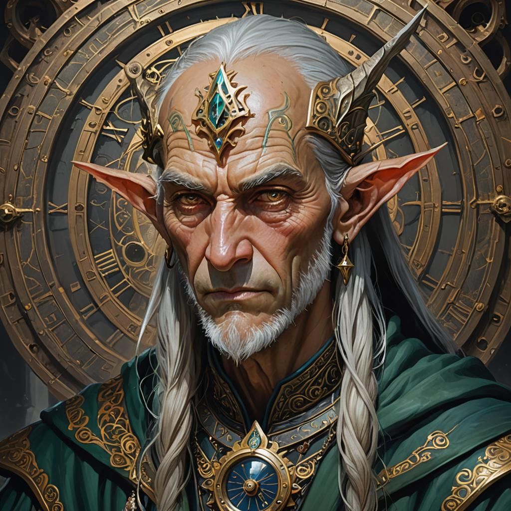 head to shoulder portrait of a ancient mysterious elf man distinctive ...