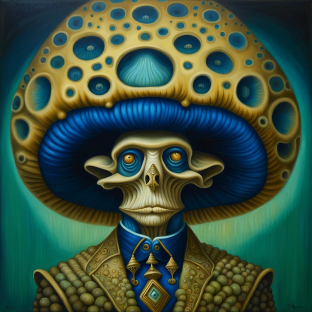 An intricately detailed surreal oil portrait of an anthropomorphic ...