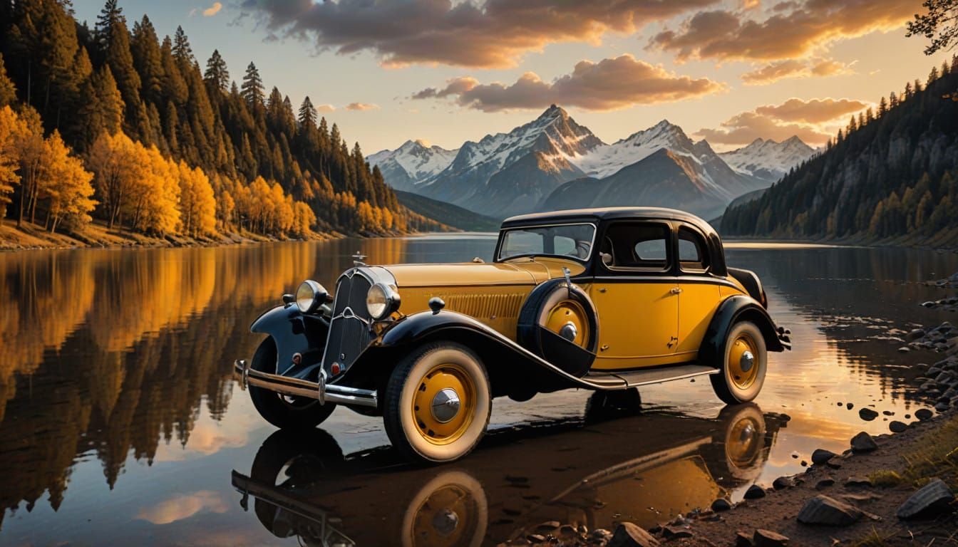 Vintage Citroen B7 Coupe Basks in Golden Sundown L... - AI Art