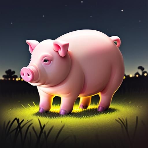 Luminous pig in a field at night - AI Generated Artwork - NightCafe Creator