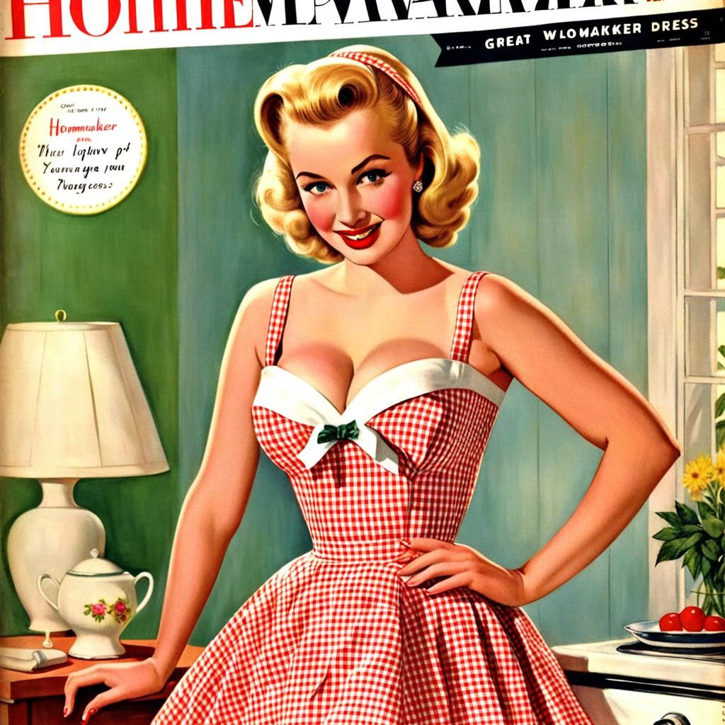 1950's homemaker magazine cover, great bosom, blonde, tiny waist, great ...