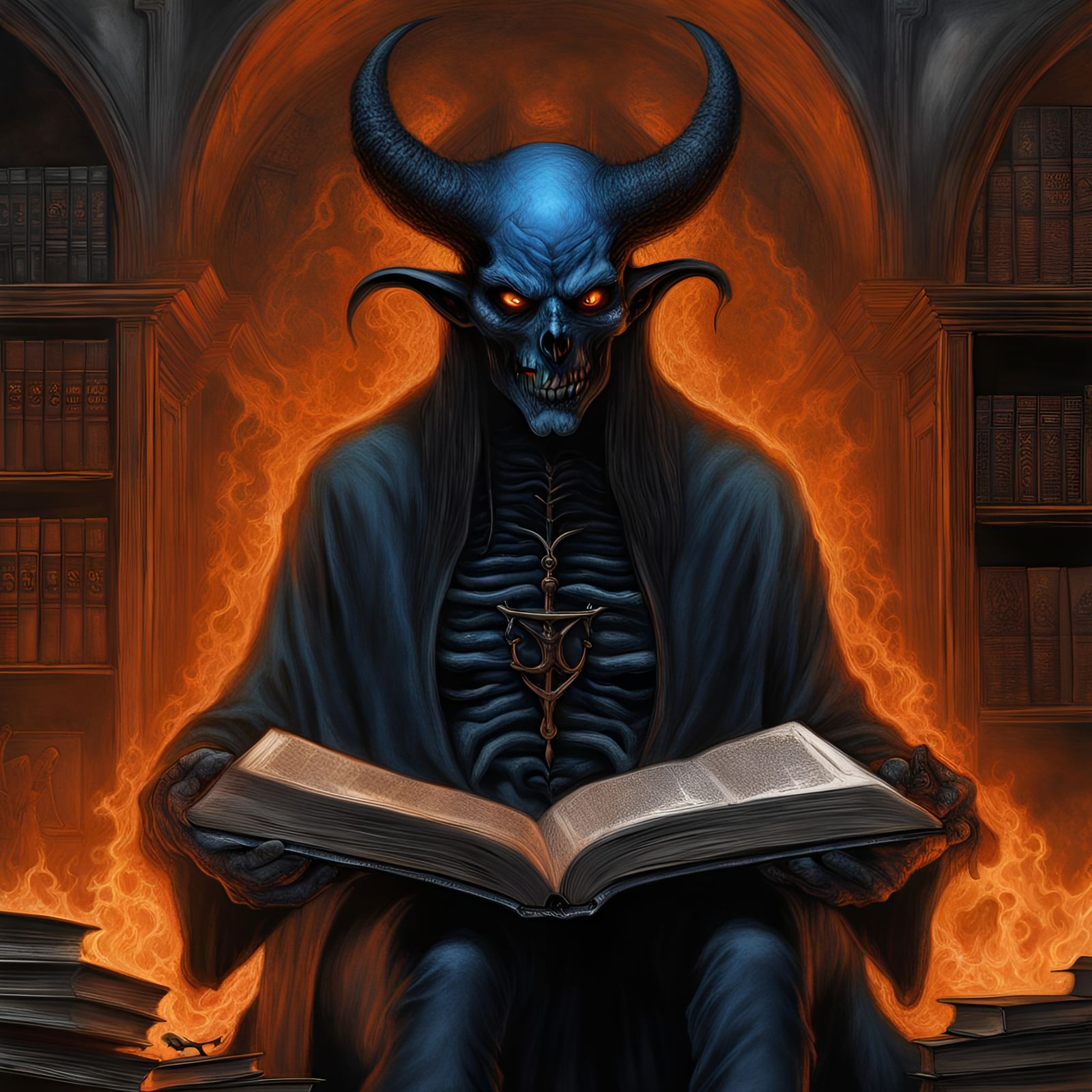 666 number, Demon Book in the library of Hell,blue and black,orange in ...