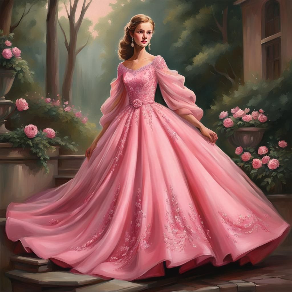 Shades Of Pink Wide Evening Gown Cartoon. Redone. - AI Generated ...
