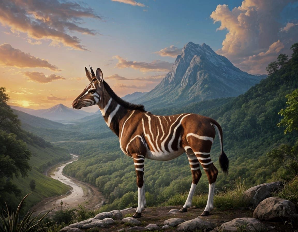 mid shot full body shot of a beautiful okapi in its natural surroundings