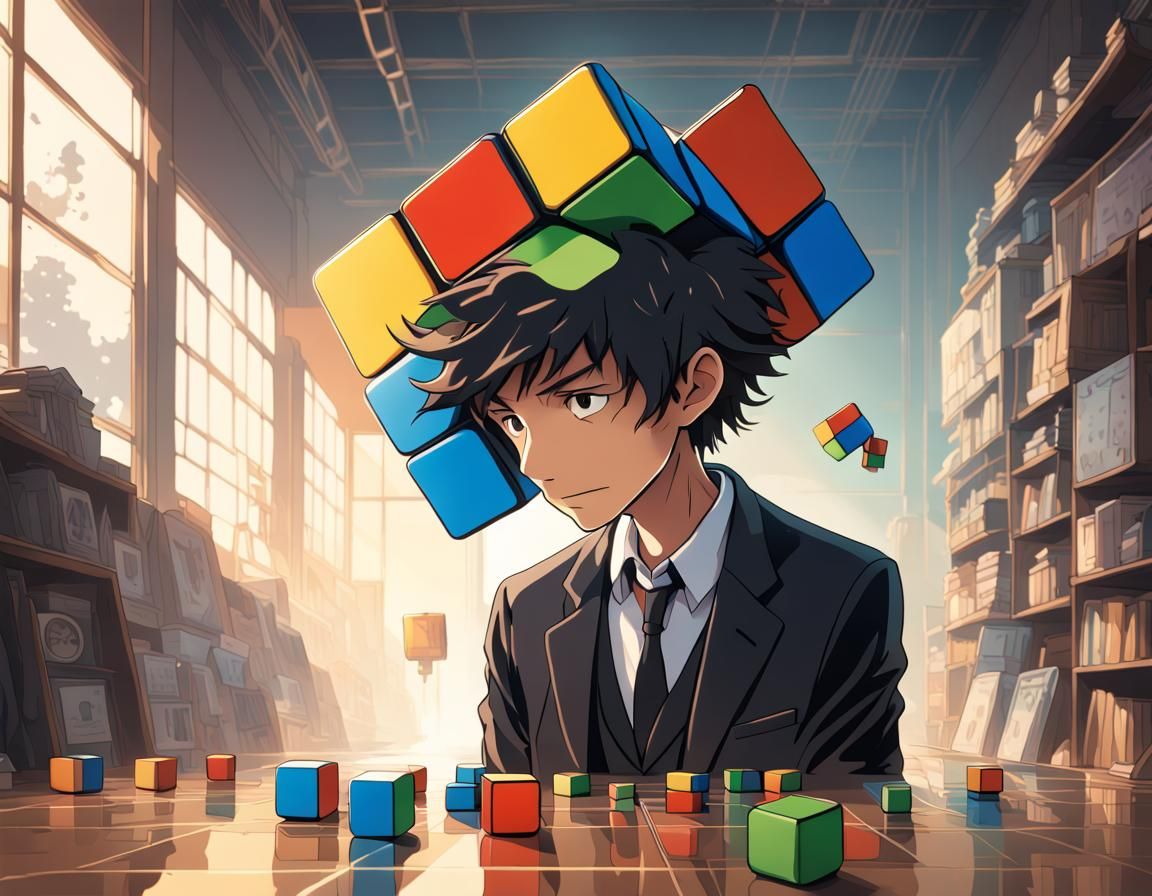 man with rubik's cube for a head, speampunk rubik's cube head, cube ...