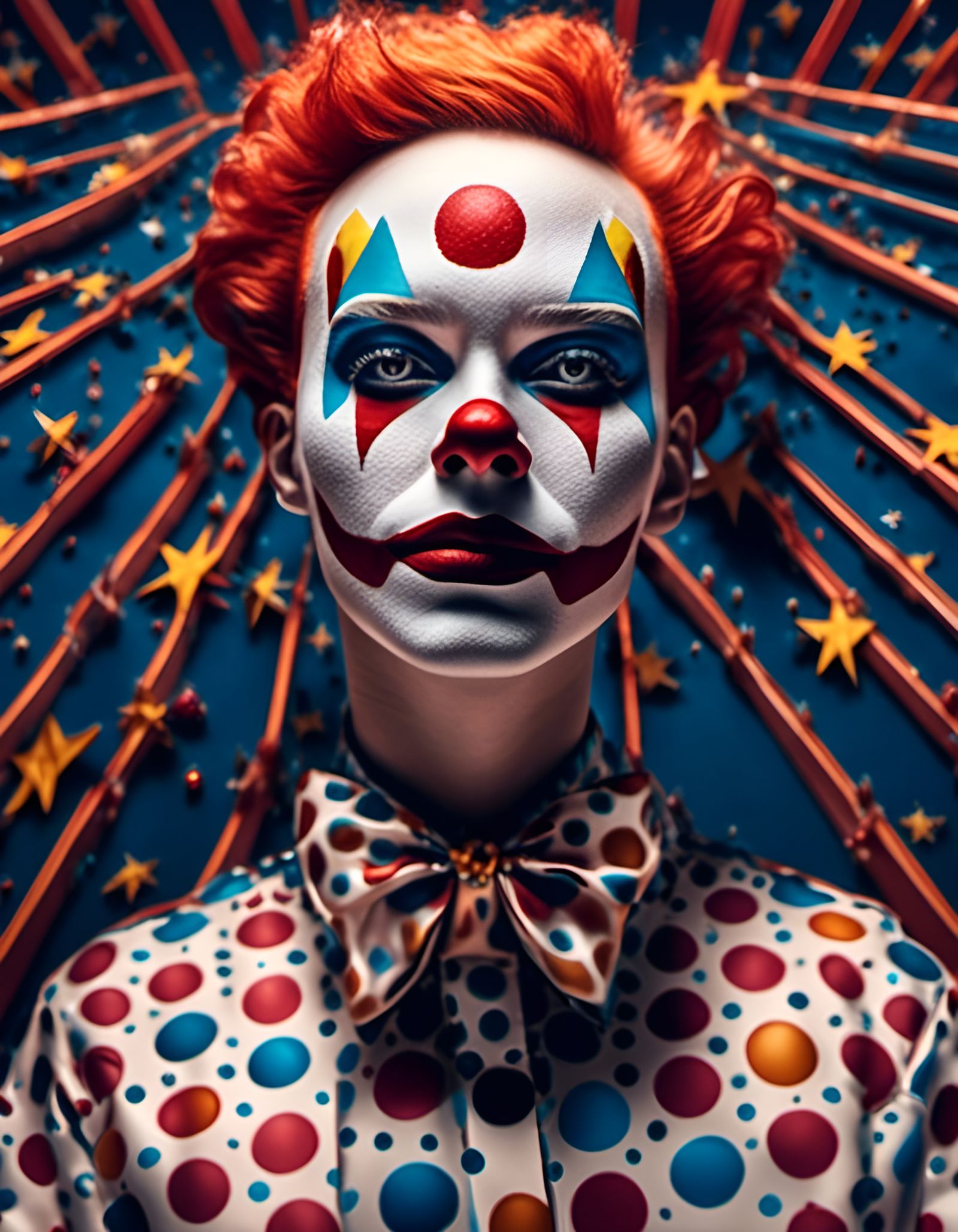 Neil: a Clown Glides Among the Stars, hyperrealism geometric abstract ...