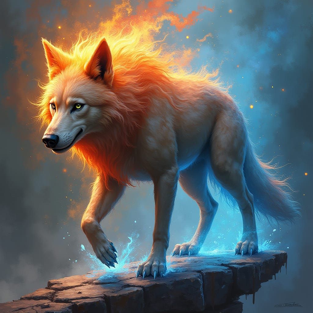 Elemental Wolf with Colorful Aura as Digital Art - AI Art