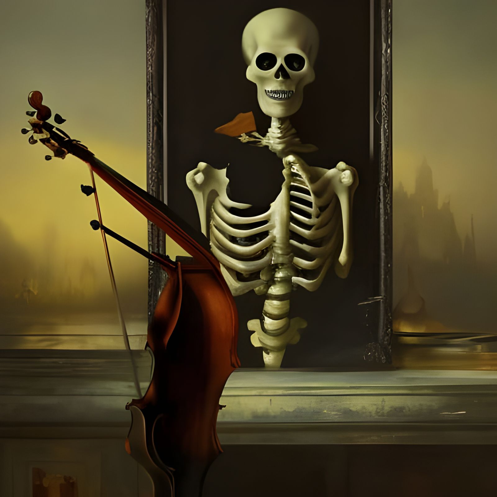 Skeleton cello oil painting by James Gurney sinister by Greg Rutkowski ...