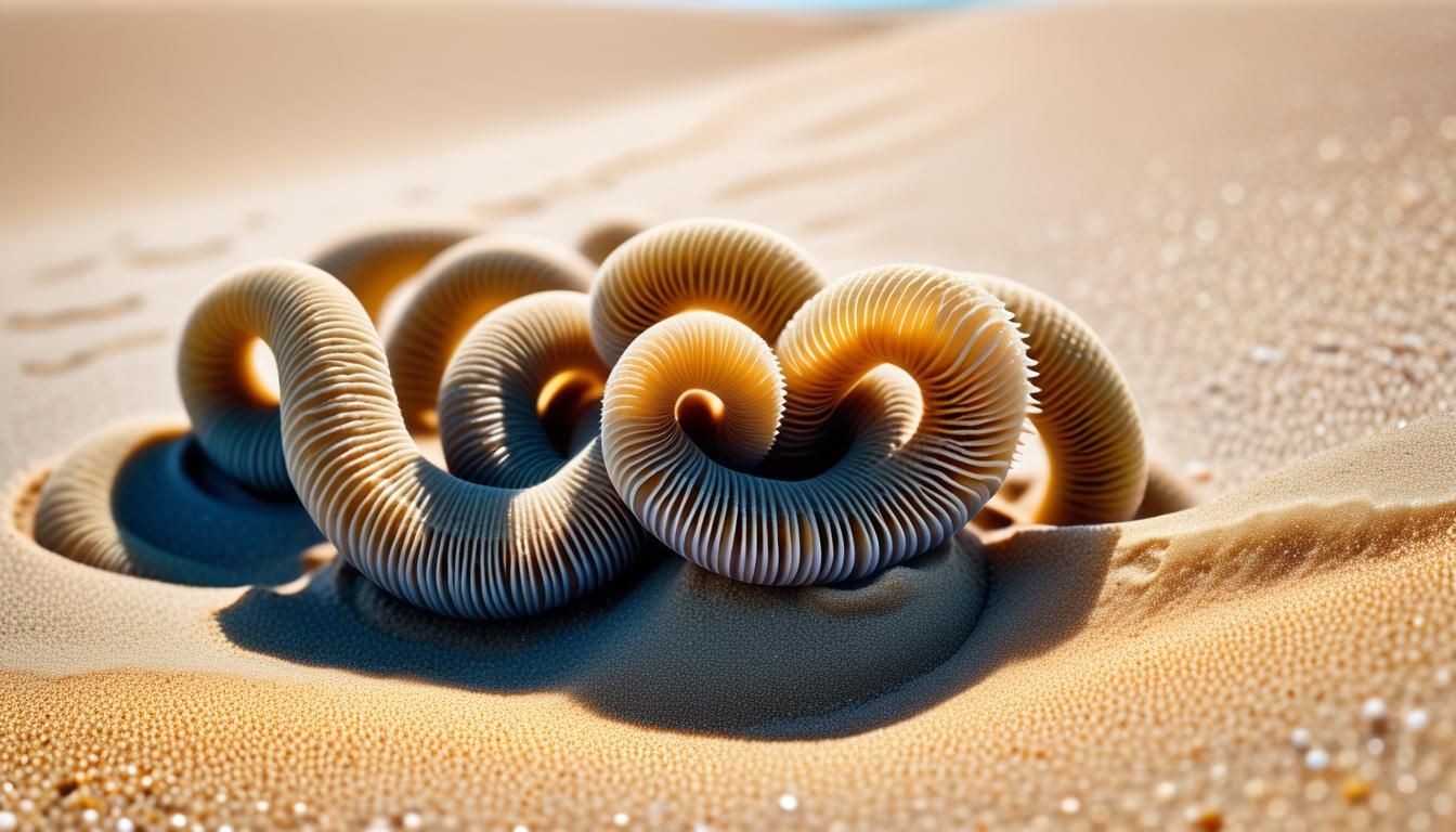 Micro Photography of a group of Sand Worms iin the Sand on the beach ...
