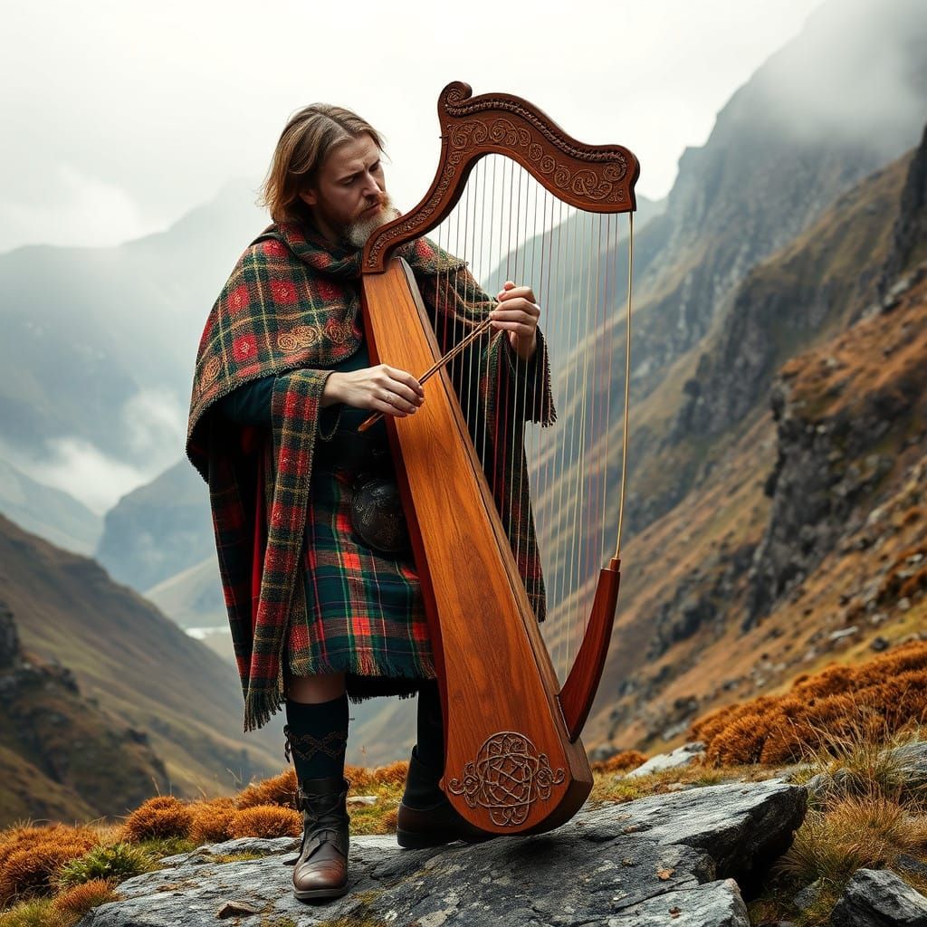 Celtic Bard in Mystical Mountains - AI Art