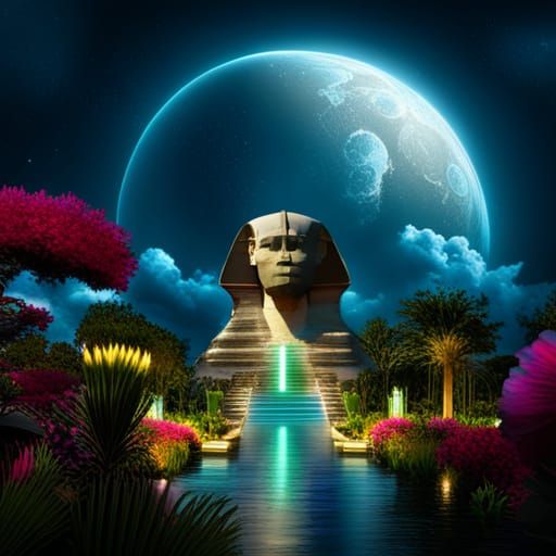The Sphinx is Surrounded by a beautiful and colorful garden with the ...
