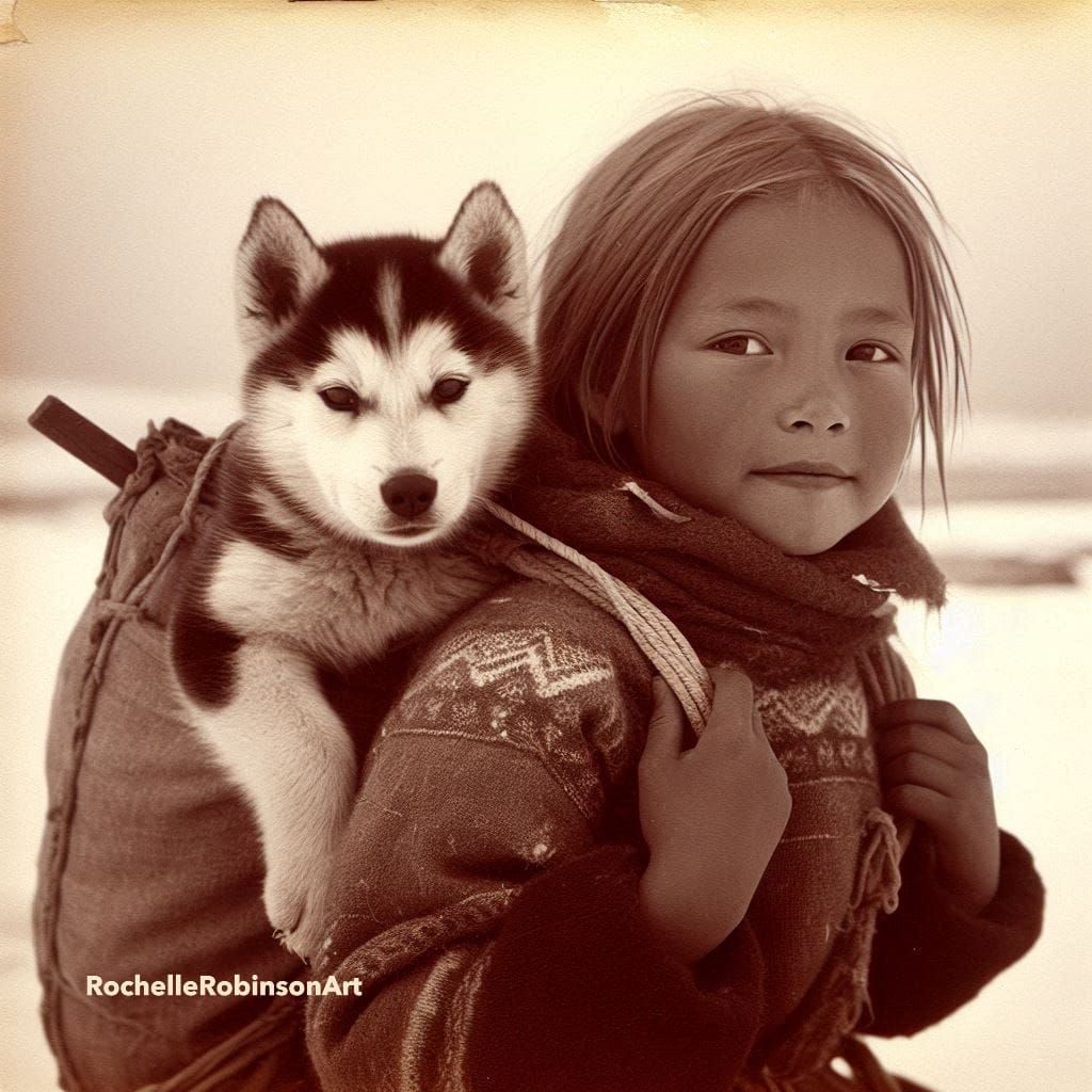 Inuit Girl & Puppy - AI Generated Artwork - NightCafe Creator