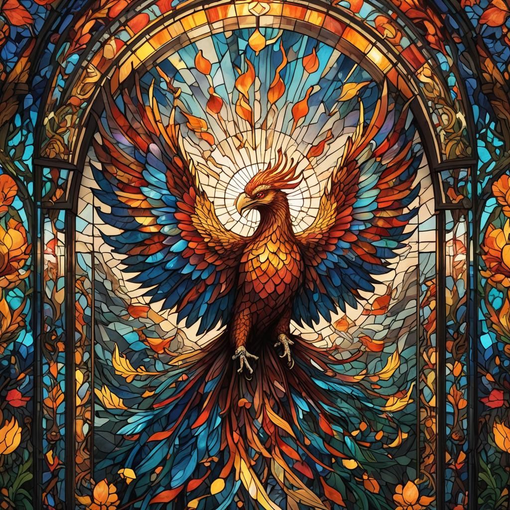 stained glass window of a rising phoenix - AI Generated Artwork ...