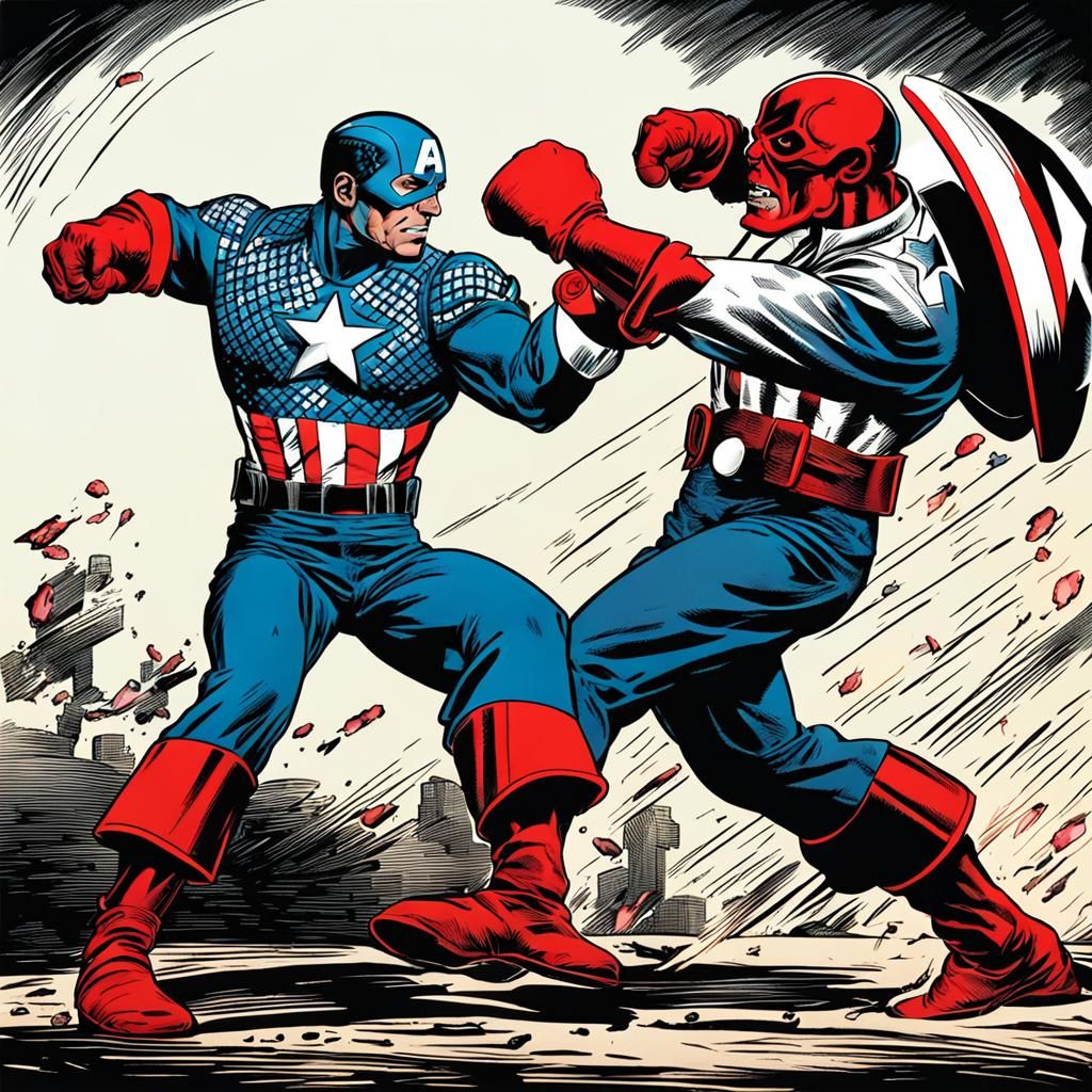 Captain America punches the Red Skull, comic book art - AI Generated ...