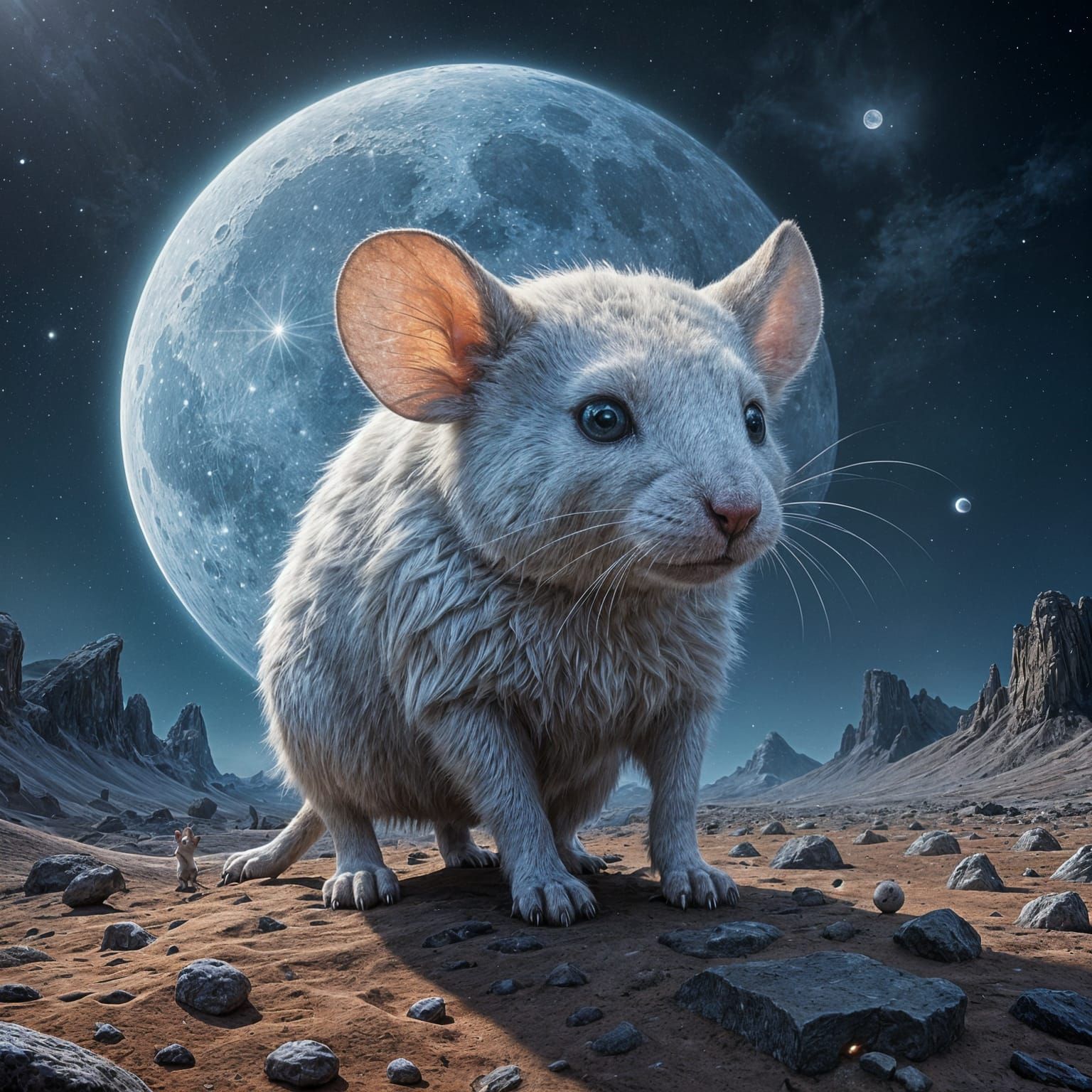 Mouge and the Magical Moon - Surreal Mouse Stands Majestical...