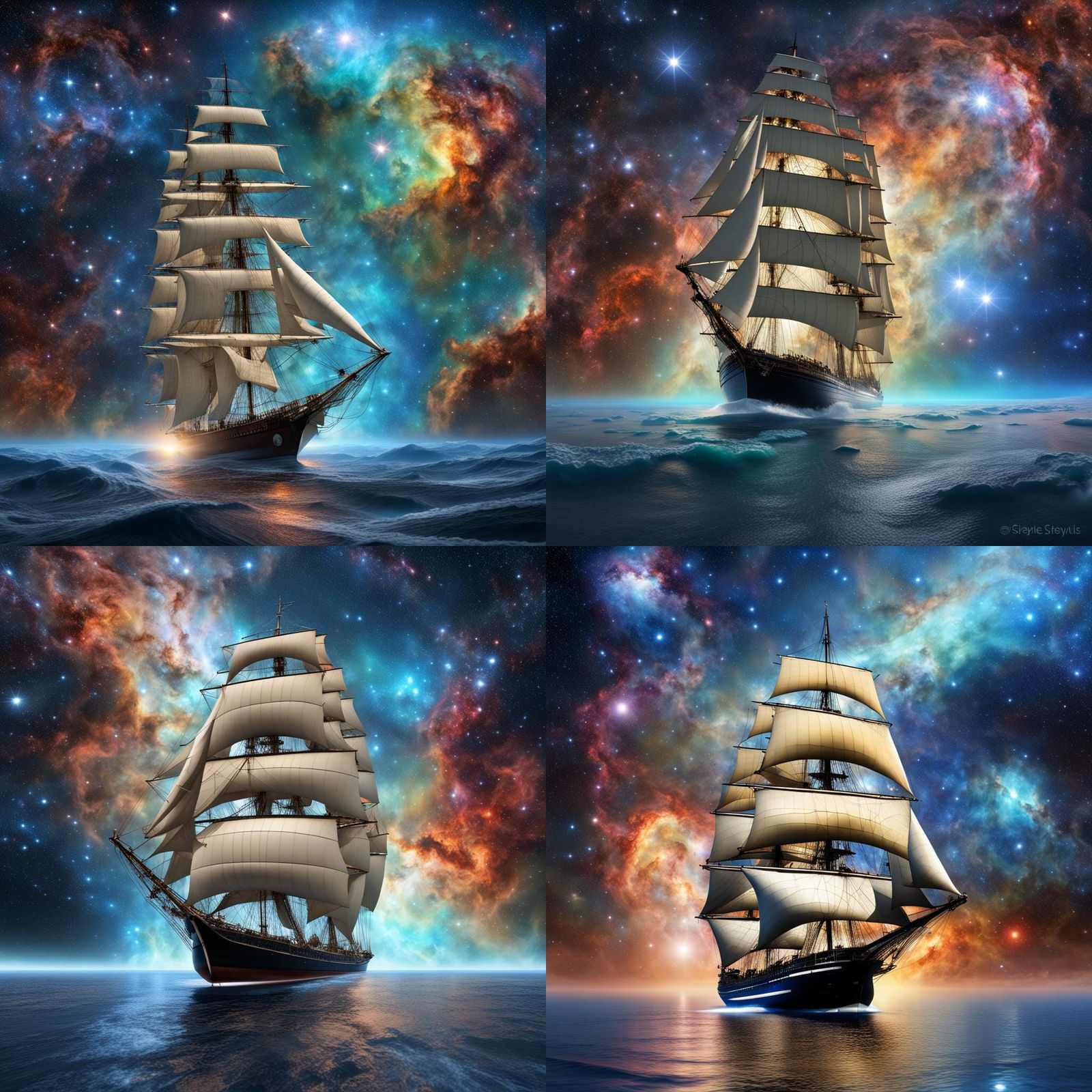 sailing clipper in a galactic ocean nebula - AI Generated Artwork ...