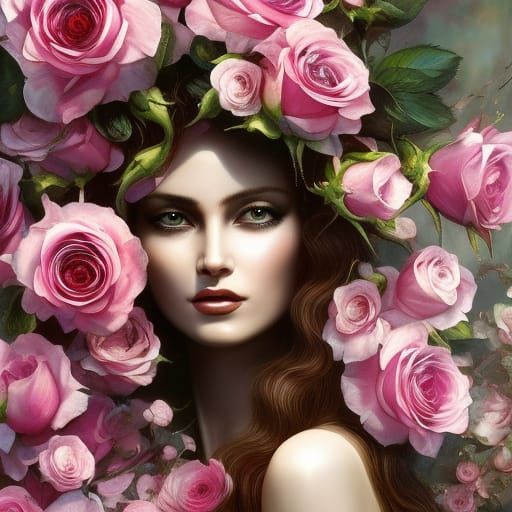 Portrait of the Rose Goddess :: hiding in Roses :: by Michael Kaluta ...