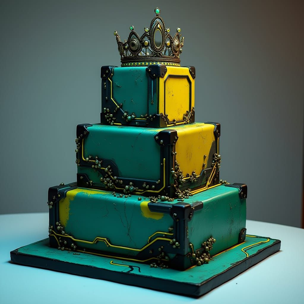 Futuristic Cyberpunk Cake with Neon Accents and Ti... - AI Art