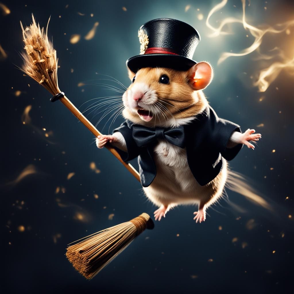 magician hamster on a flying broomstick - AI Generated Artwork ...