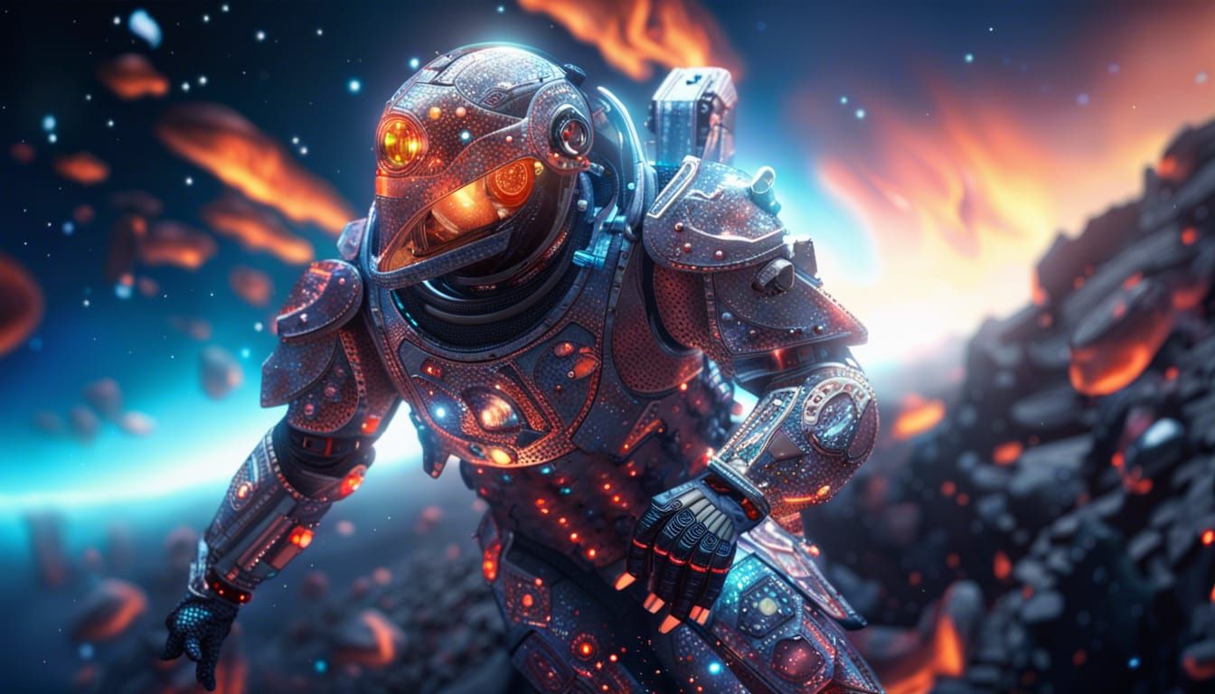 A Magical Glowing Opalescent super technical Robotic Falcon Astronaut ...