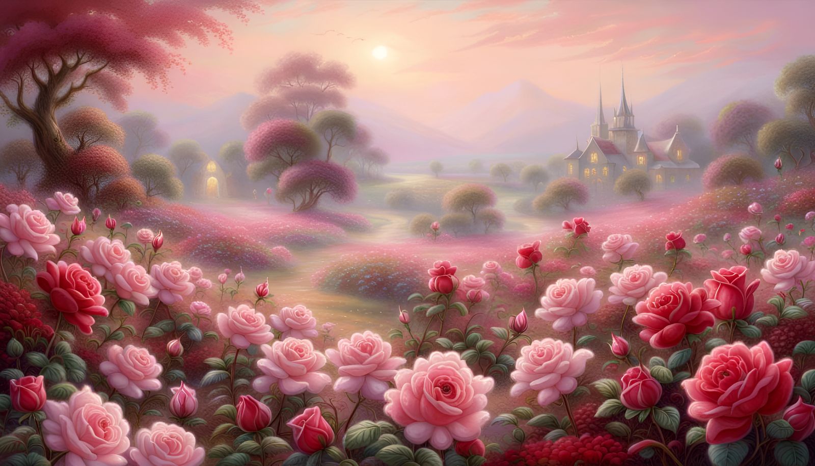 Fantasy Rose Field - AI Generated Artwork - NightCafe Creator
