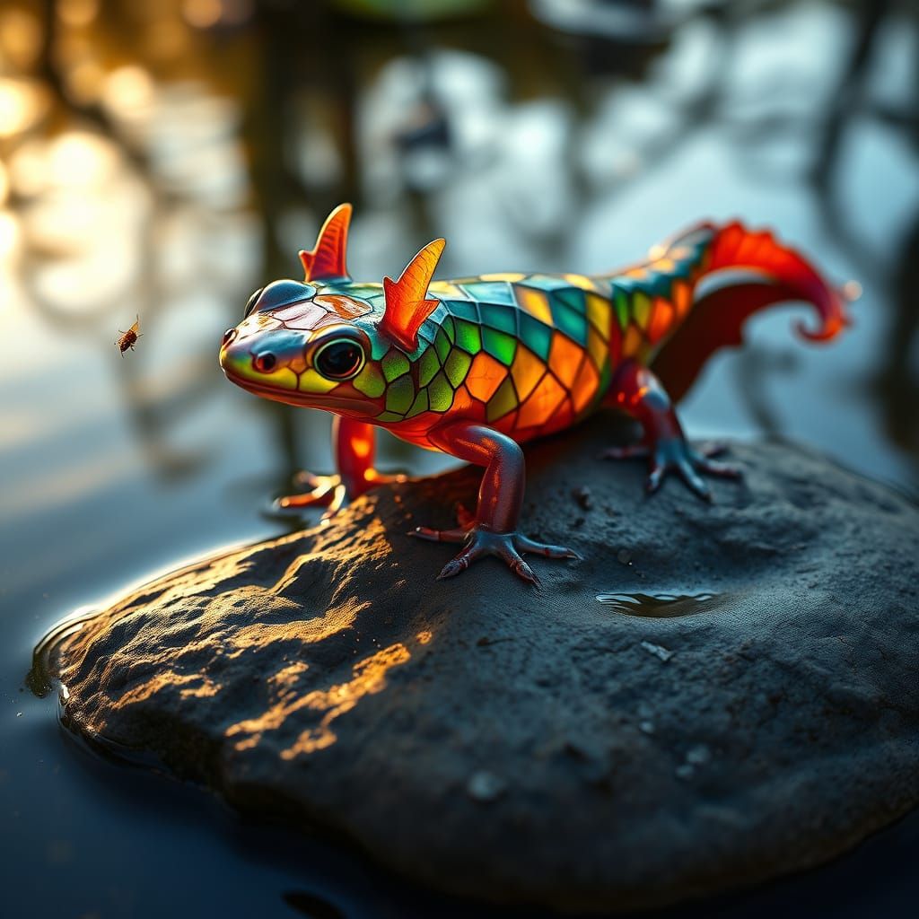 Stained Glass Axolotl 2 - Stained Glass Axolotl in a Serene ...