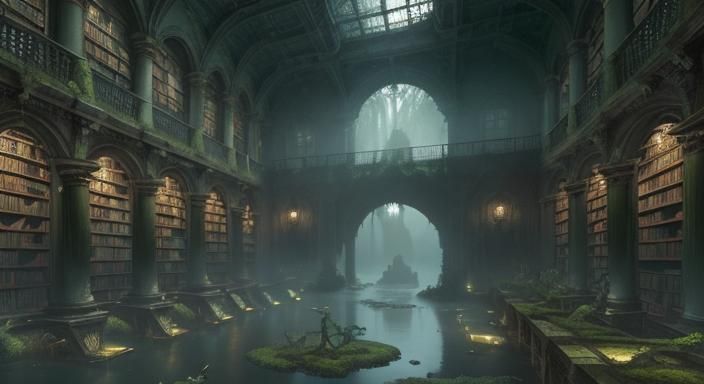 Underground Ancient Library - AI Generated Artwork - NightCafe Creator