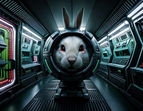 A Biomechanical Android Robot Bunny Rabbit in a High Tech Laser Chamber ...