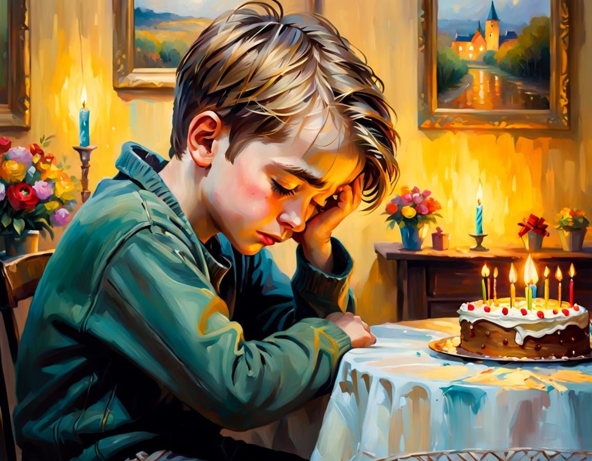 Sad Little Birthday - A Lonely Boy's Birthday Tears in Impre...