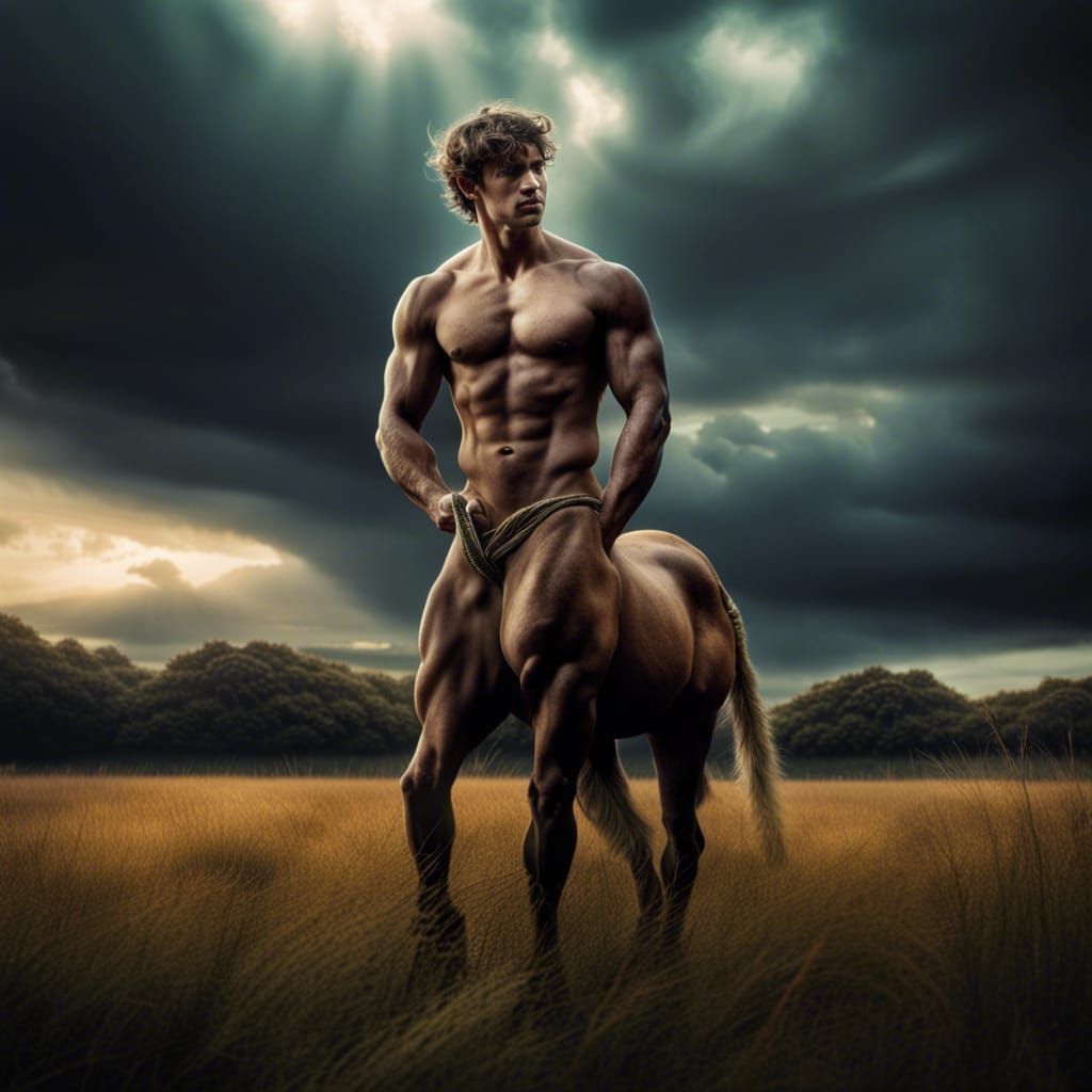 A male Centaur standing in a field, a masterpiece, intricate details, HDR, beautifully shot ...