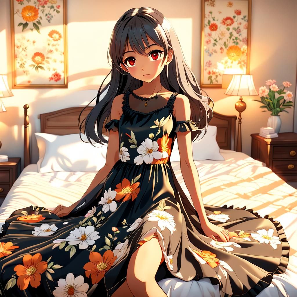 Anime Girl in Celine Tingfly Vintage Designer Floral Print Elegant mini ...