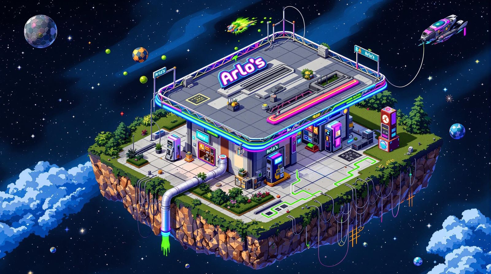⛽ Free Wallpaper: Pixel Art Galactic Gas Station