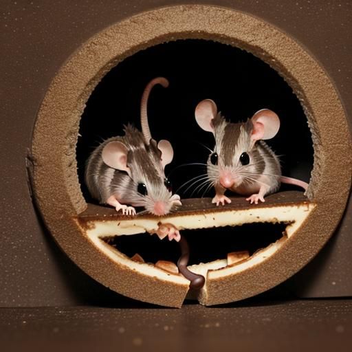 A cute mouse family inside the wall gnawing away on a huge snickers bar ...