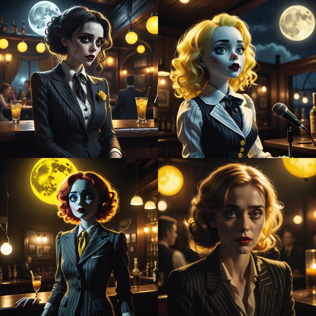 Sally Sings Karaoke Under a Radiant Moonlit Night - AI Art