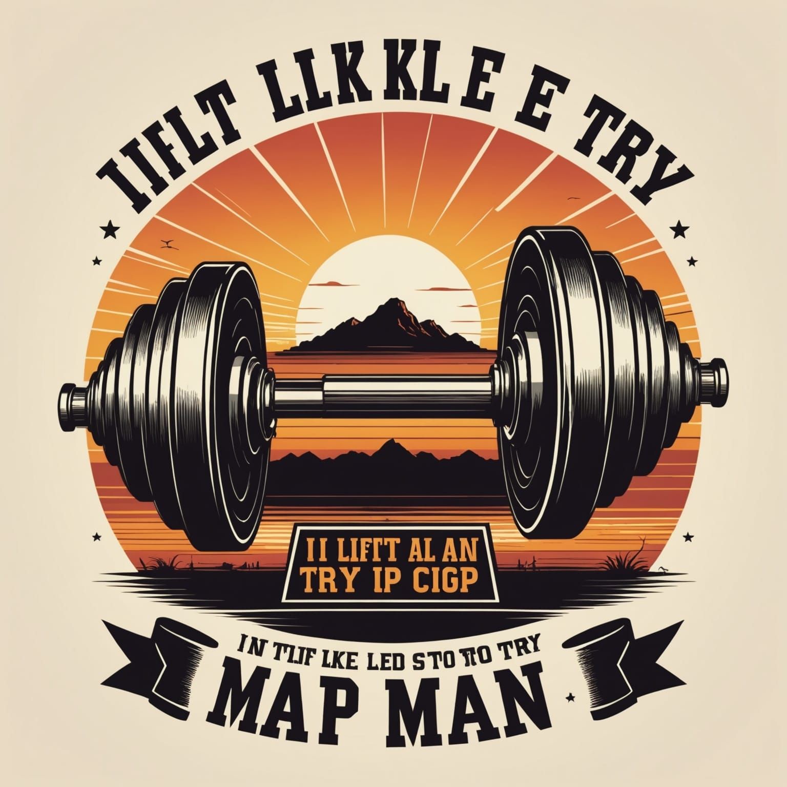 Vintage Strength Motif with Weightlifting Humor - AI Art