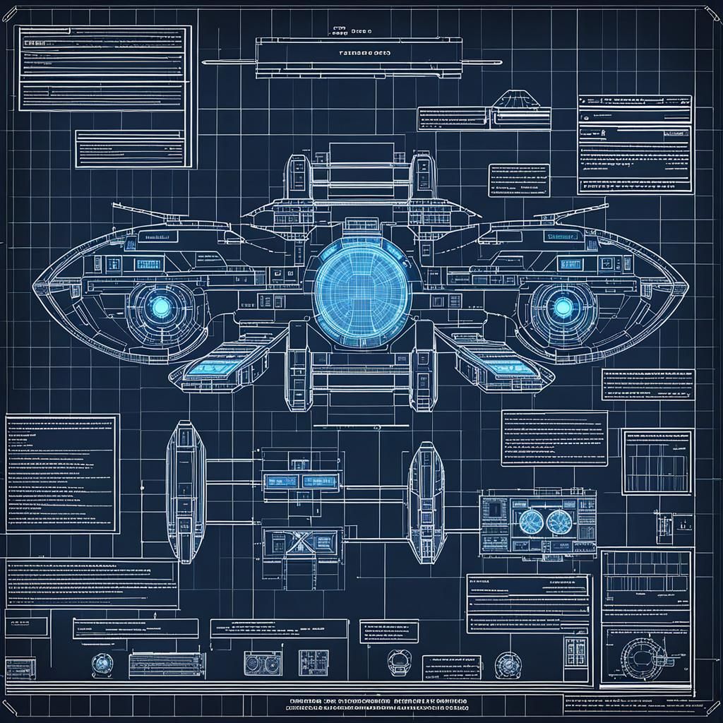 Blueprint of Starship futuristic printscreen schematics of a starship with multiple levels ...