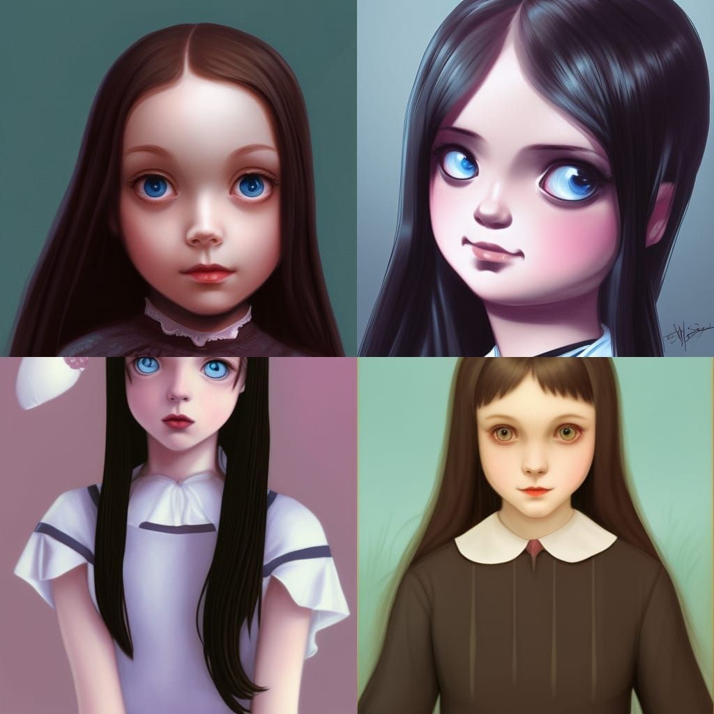 Wednesday Addams as a soft girl - AI Generated Artwork - NightCafe Creator