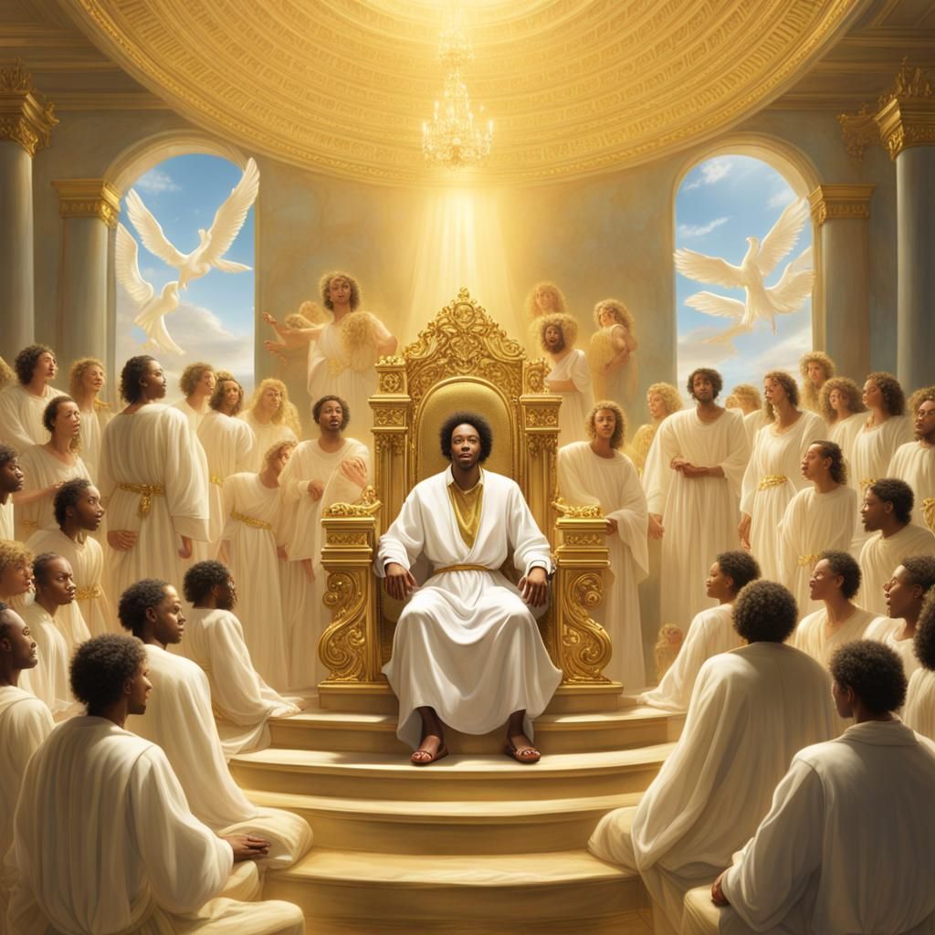 Jesus on the Throne, Surrounded by Angels - AI Generated Artwork ...