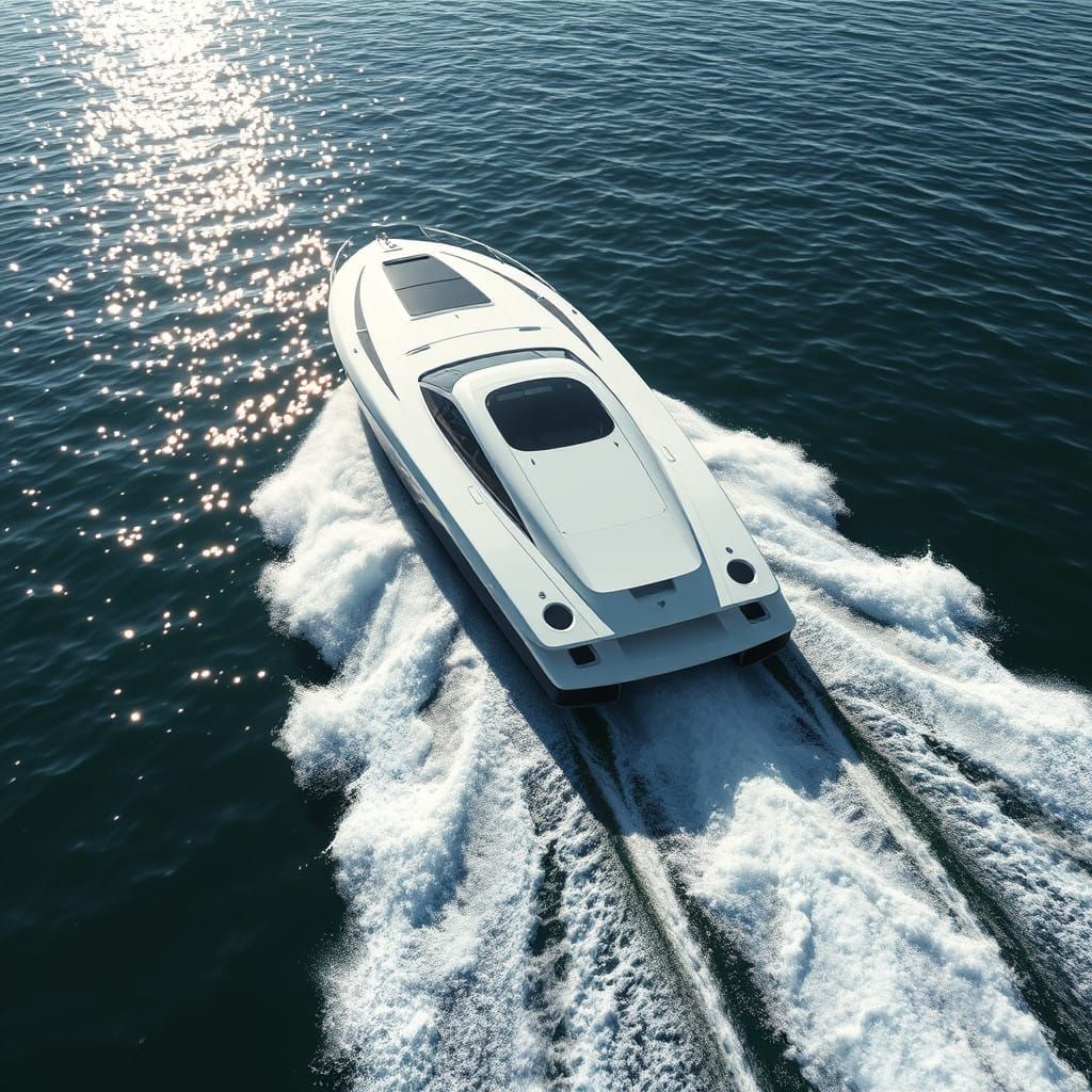 High-Speed Speedboat Cuts Through Water in a V-Sha... - AI Art