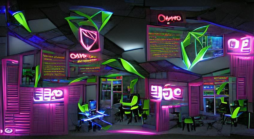 Organic 4-dimensional Cybercafe in Neon Glow - AI Generated Artwork ...